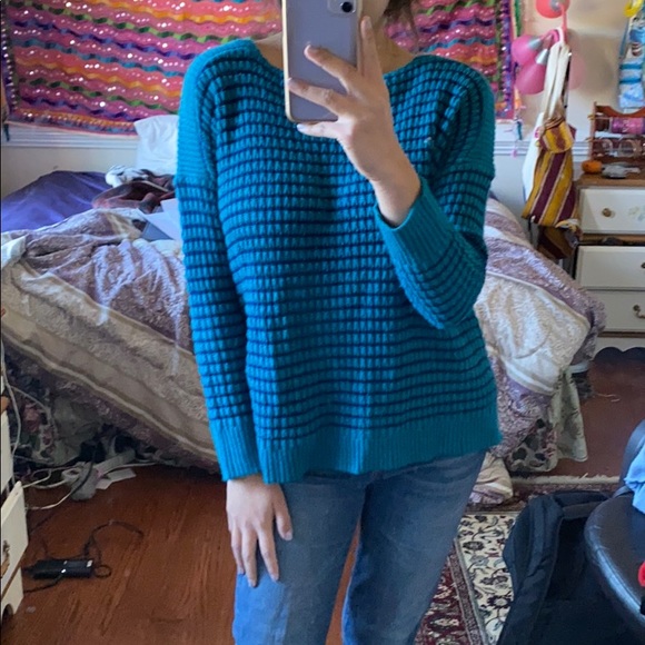a.n.a | Sweaters | Turquoise Blue Woven Knit Sweater With Threading ...